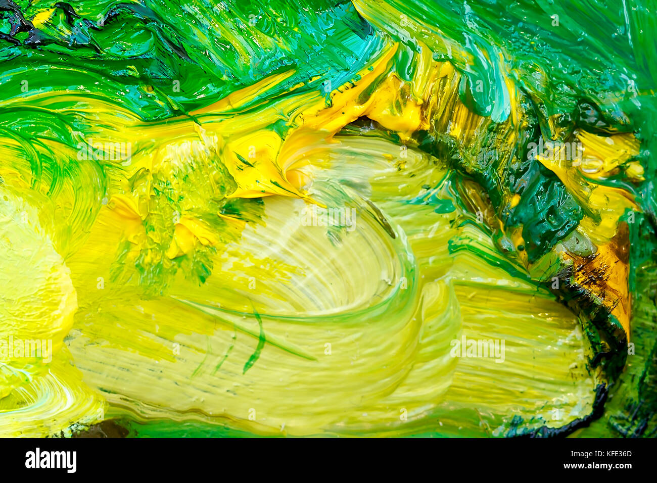Detail of artist palette, color tones mixed together Stock Photo - Alamy