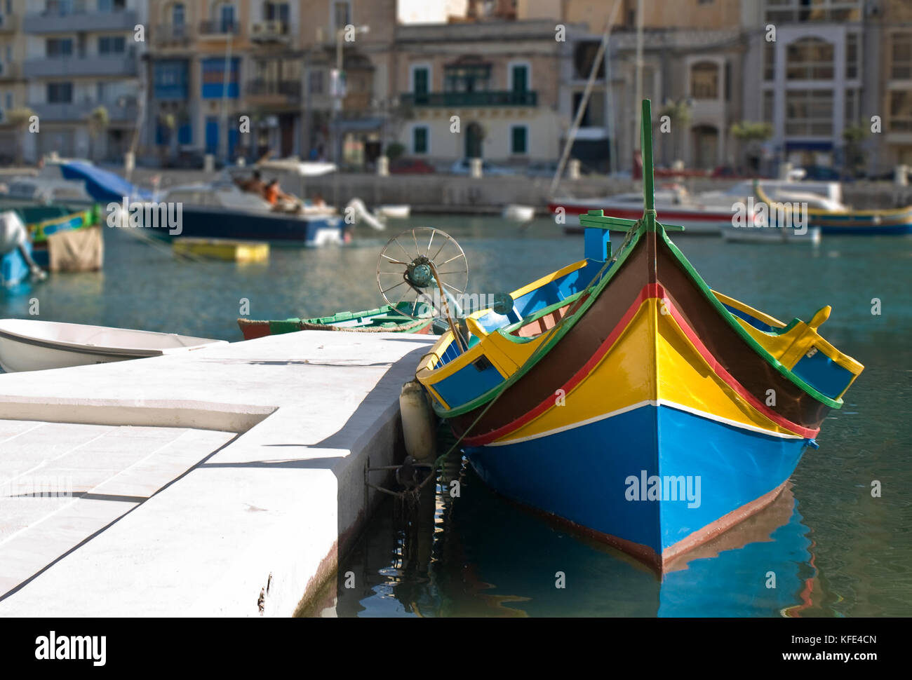 Balluta Bay in St Julians in Malta is a tourist hotspot as contains a ...