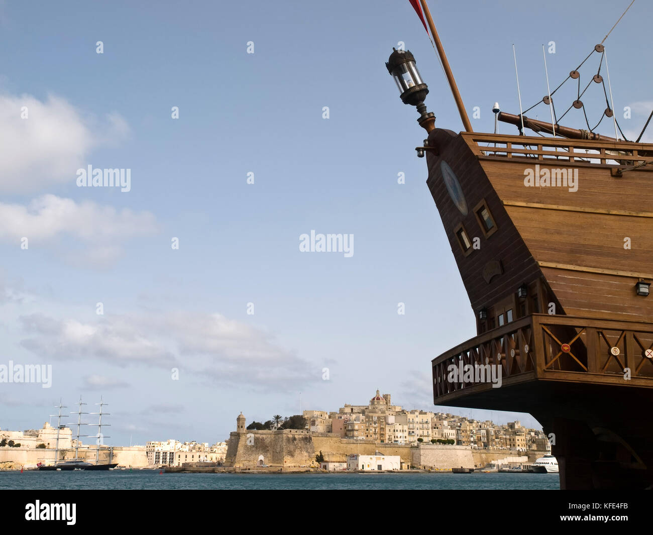 GRAND HARBOUR, MALTA - APR 7 - Spanish 17th Century galleon replica ...