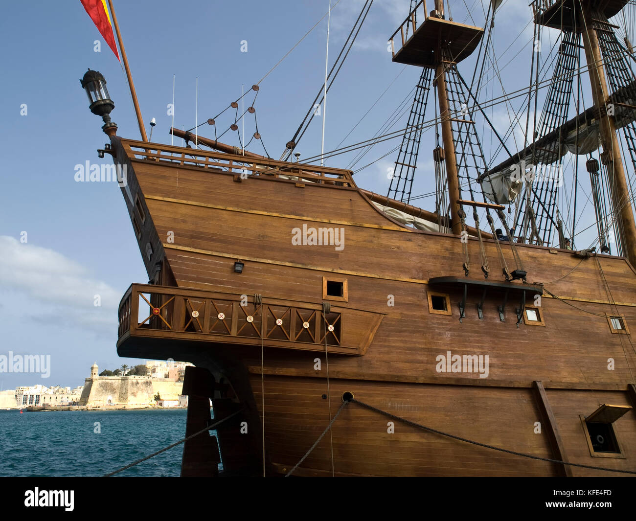 Spanish 17th Century galleon replica flying the Spanish flag berthed at ...