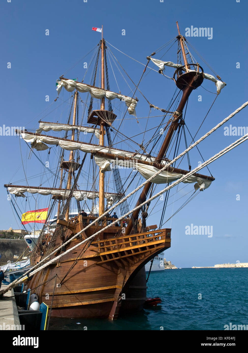 GRAND HARBOUR, MALTA - APR 7 - Spanish 17th Century galleon replica ...