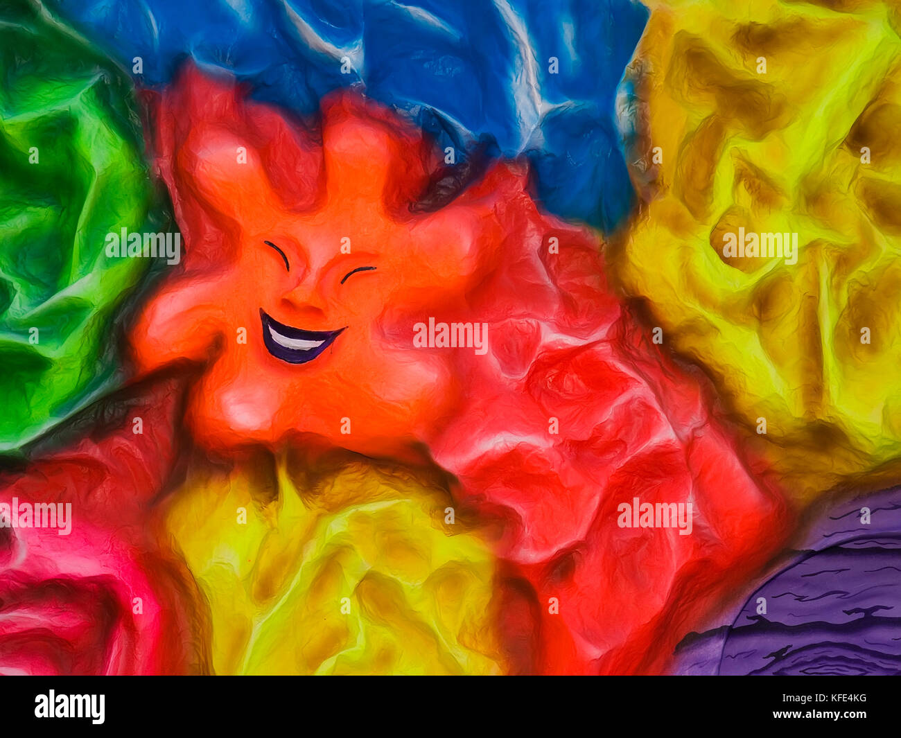 Colourful backdrop image showing a laughing star and a multitude of ...
