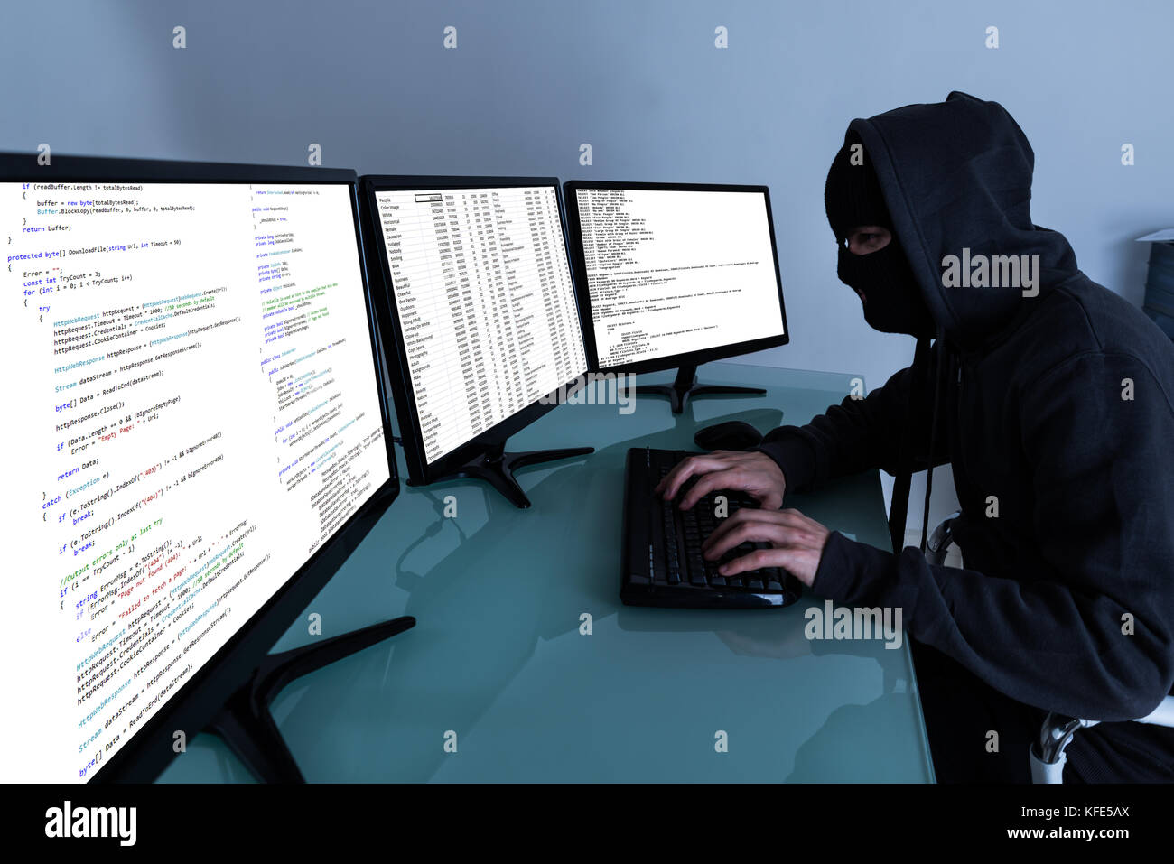 Hacker Stealing Data On Multiple Computers And Laptop Stock Photo - Alamy