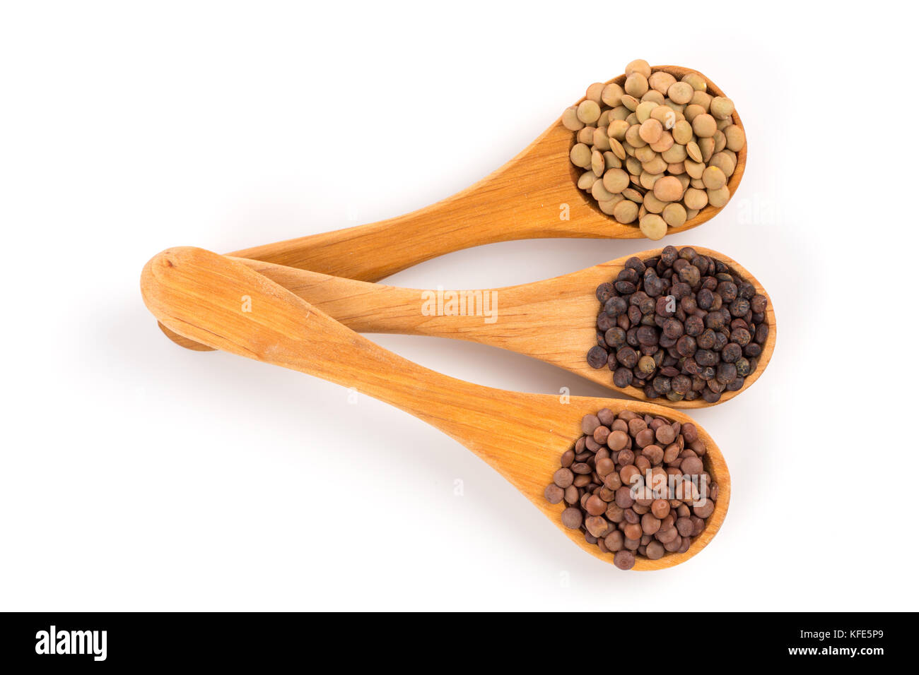 Various lentils in wooden spoons isolated on white background. Collection Stock Photo - Alamy