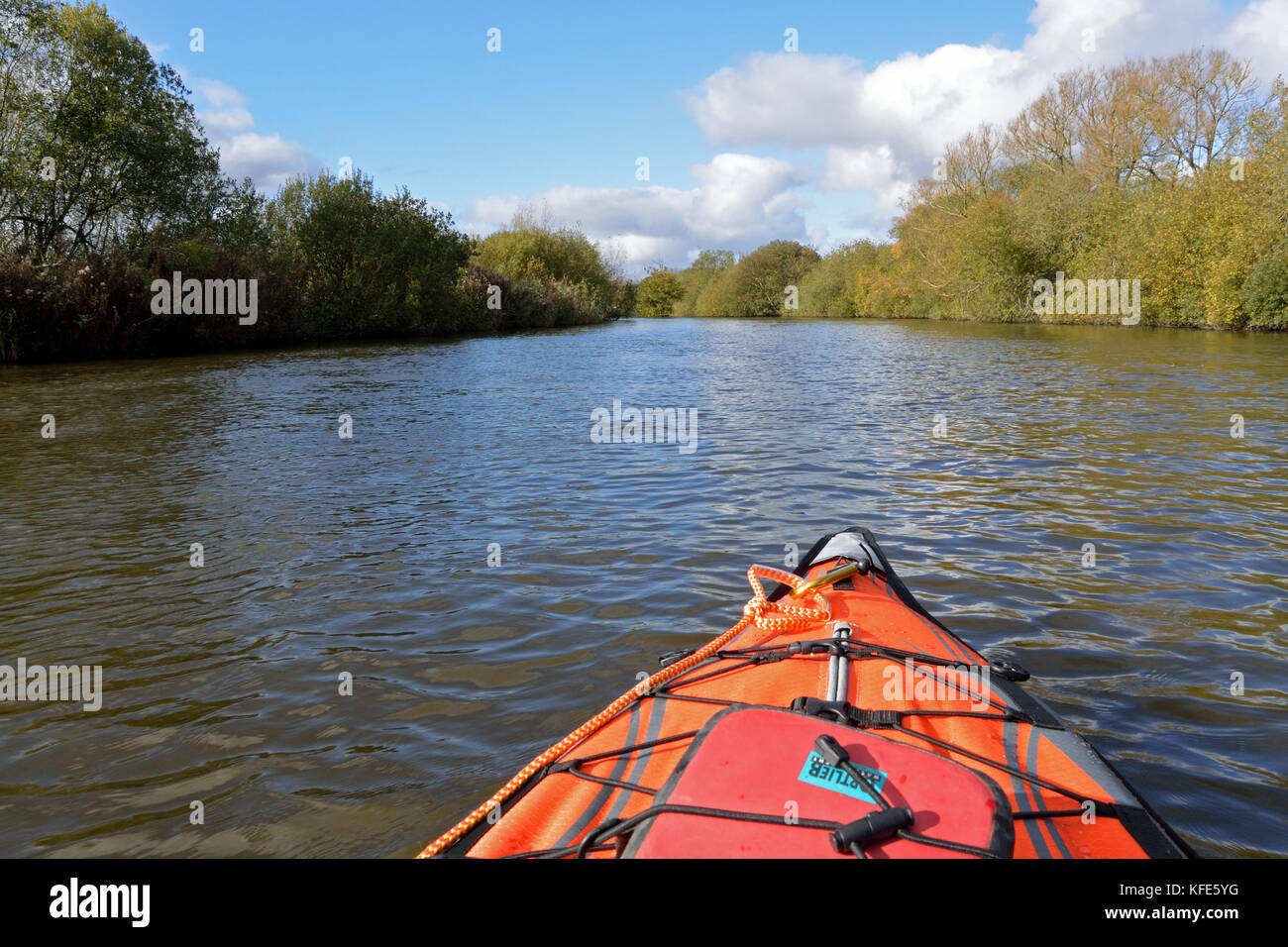 Bow of Advanced Elements inflatable kayak on the River Ant south of ...