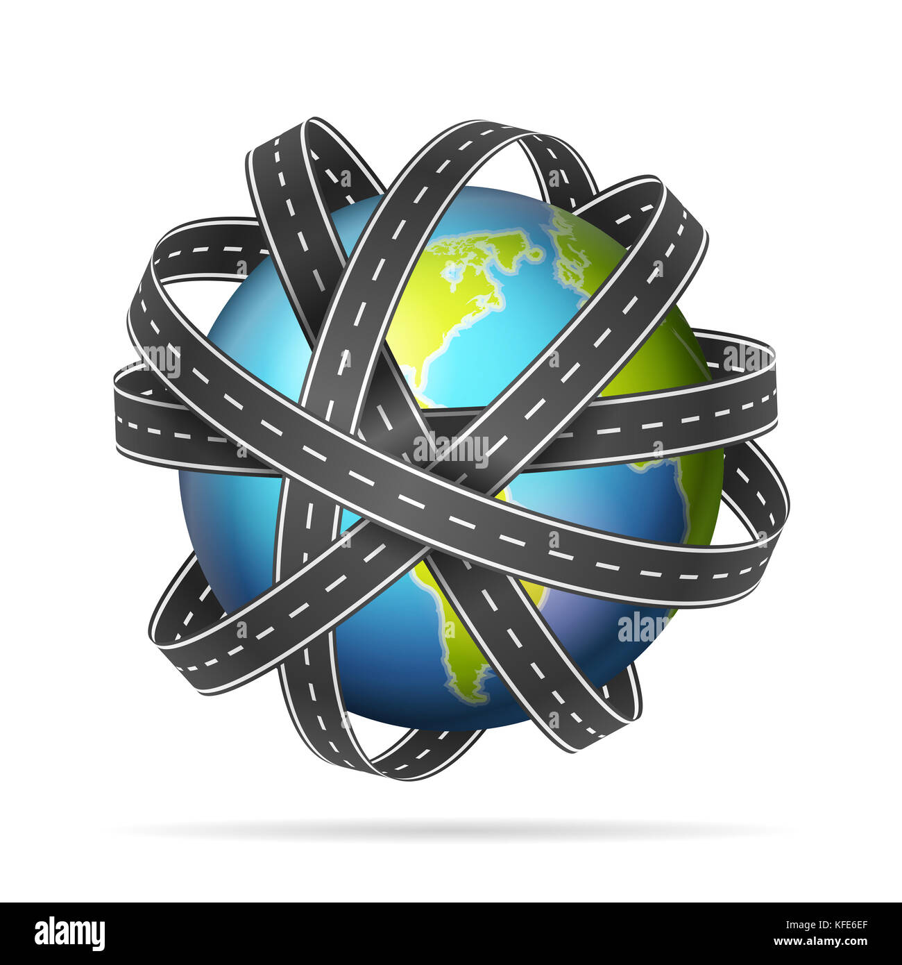 World globe with roads on a white background Stock Photo - Alamy