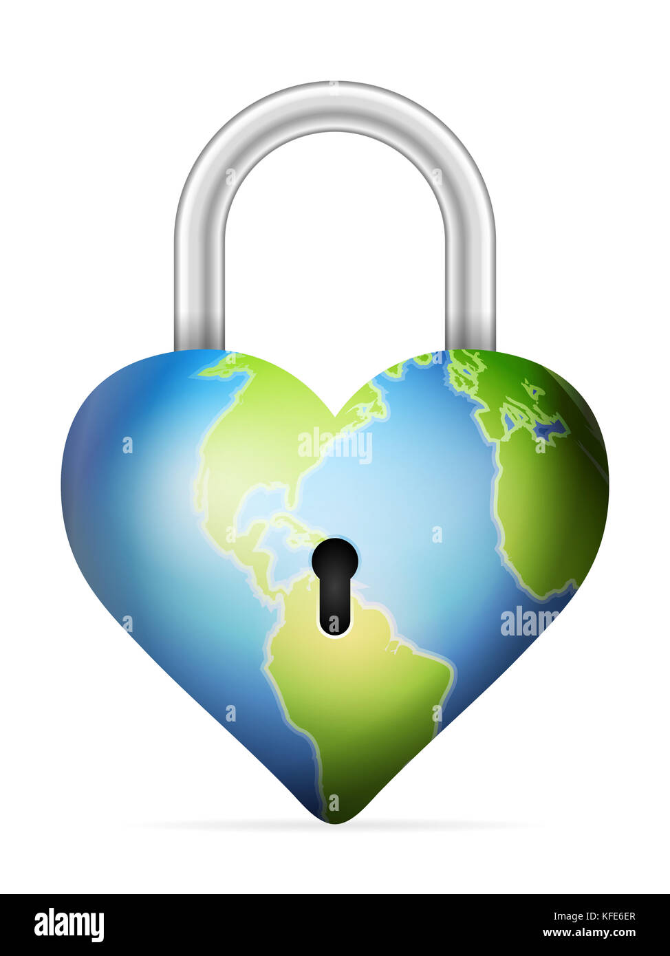 Padlock world heart on a white background Stock Photo - Alamy