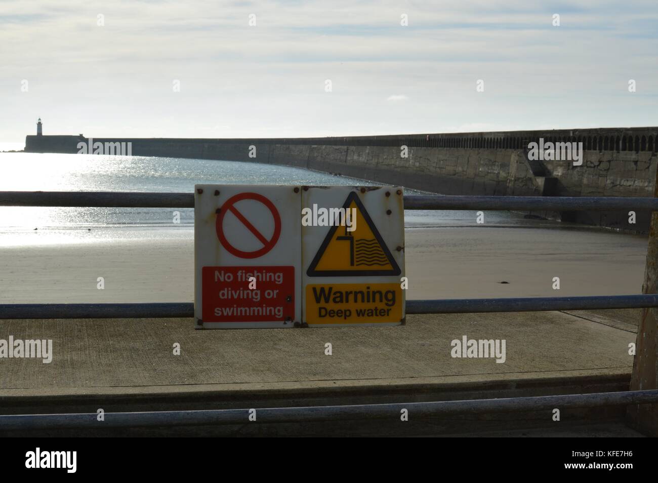 No swimming,diving and deep water warning signs Stock Photo - Alamy