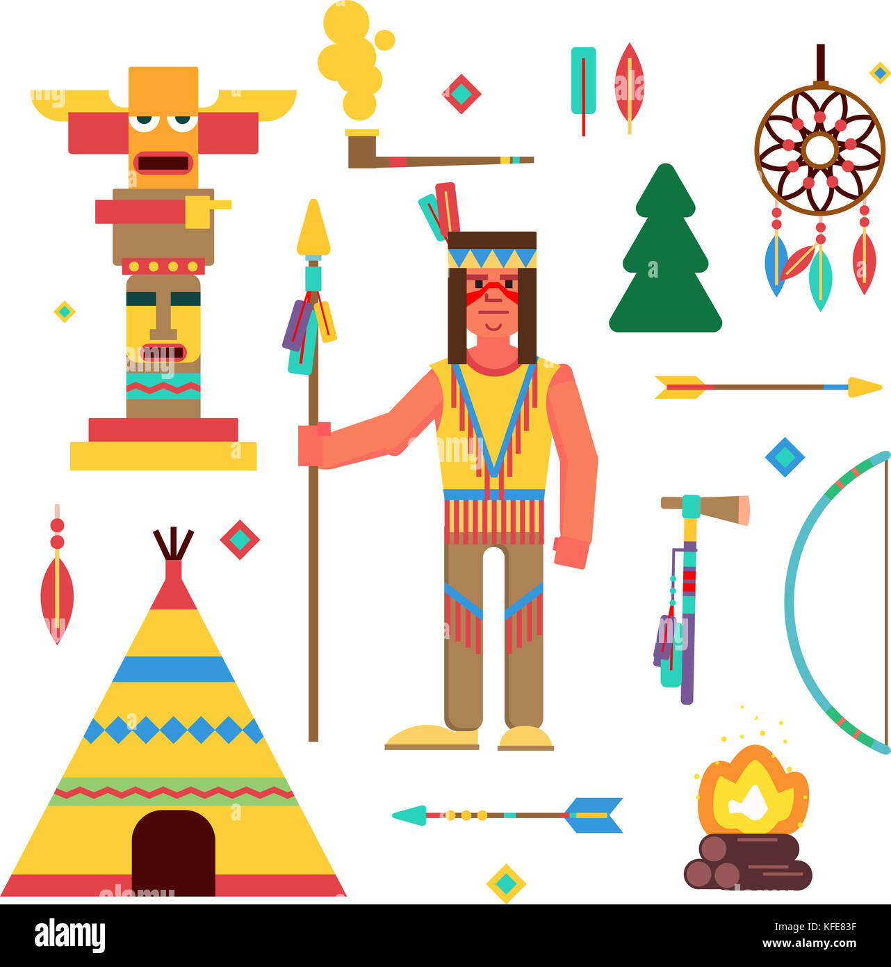 illustration of a native american -indian- in a traditional costume ...