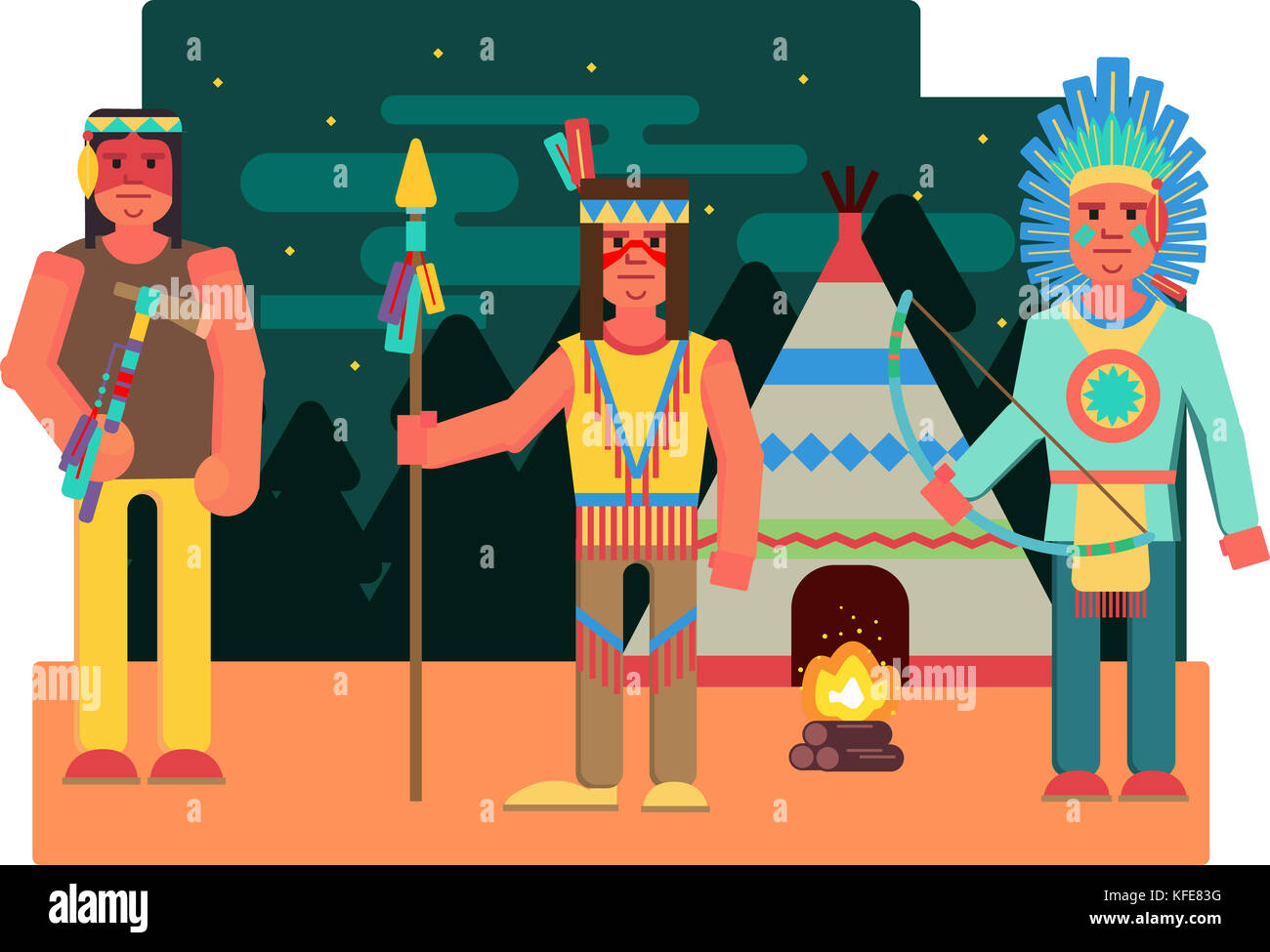 illustration of a native american -indian- in a traditional costume ...
