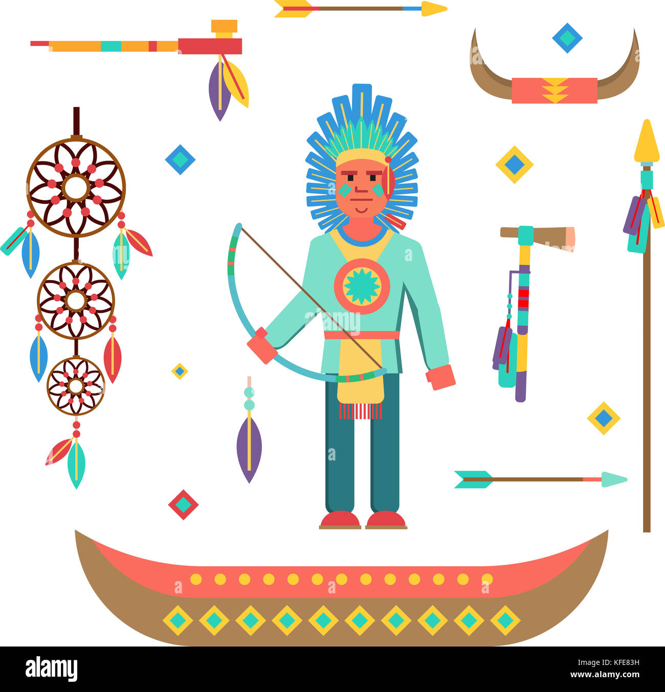 illustration of a native american -indian- in a traditional costume ...