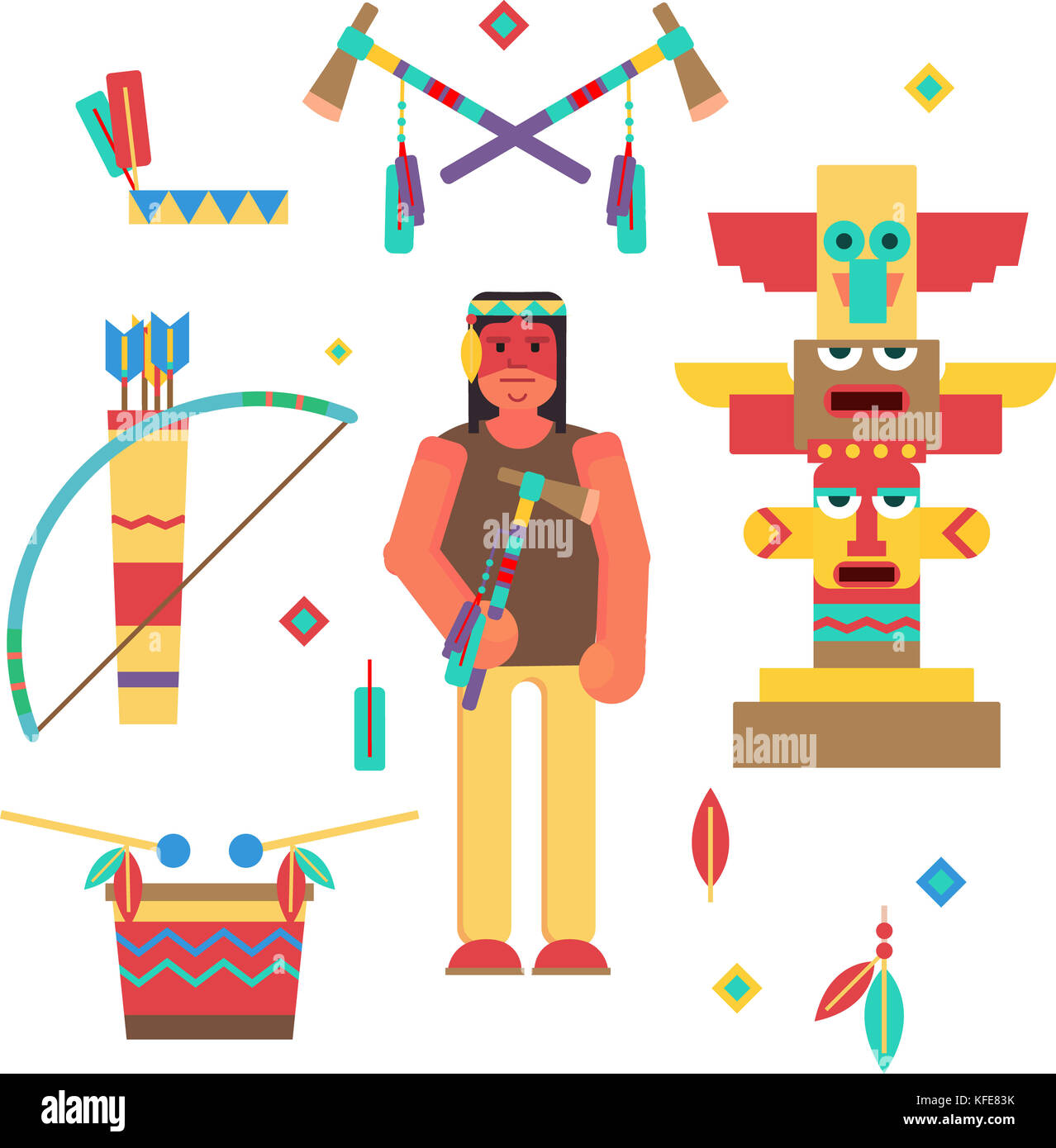 illustration of a native american -indian- in a traditional costume ...