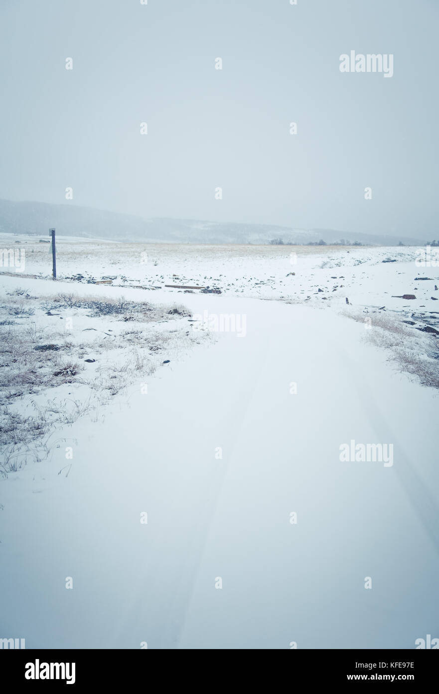 A beautiful Norwegian landscape in first snow in autumn. White, snowy ...
