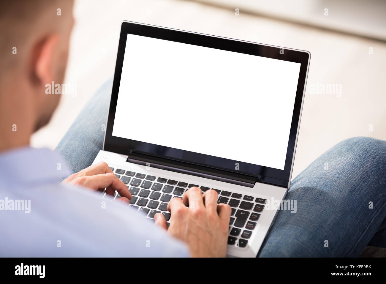 Person using laptop white screen hi-res stock photography and images - Alamy
