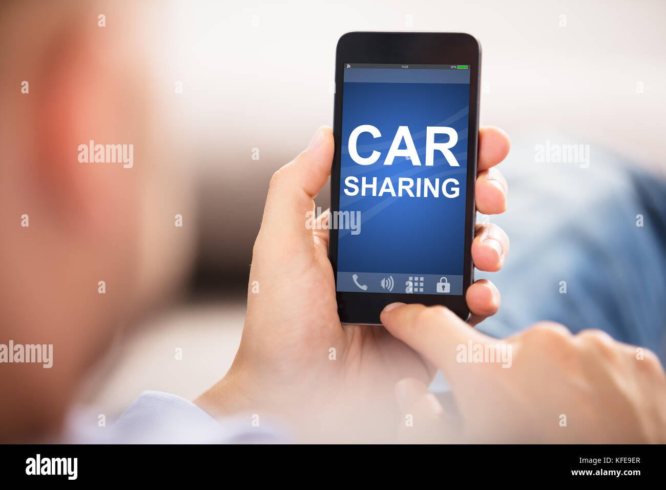 Close-up Of A Man Using Car Sharing Application On Smart Phone Stock ...