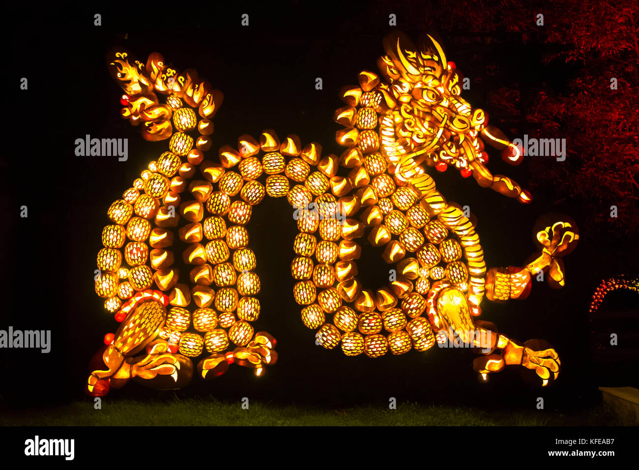 (Upper Canada Village, Canada---26 October 2017) A pumpkin dragon at ...