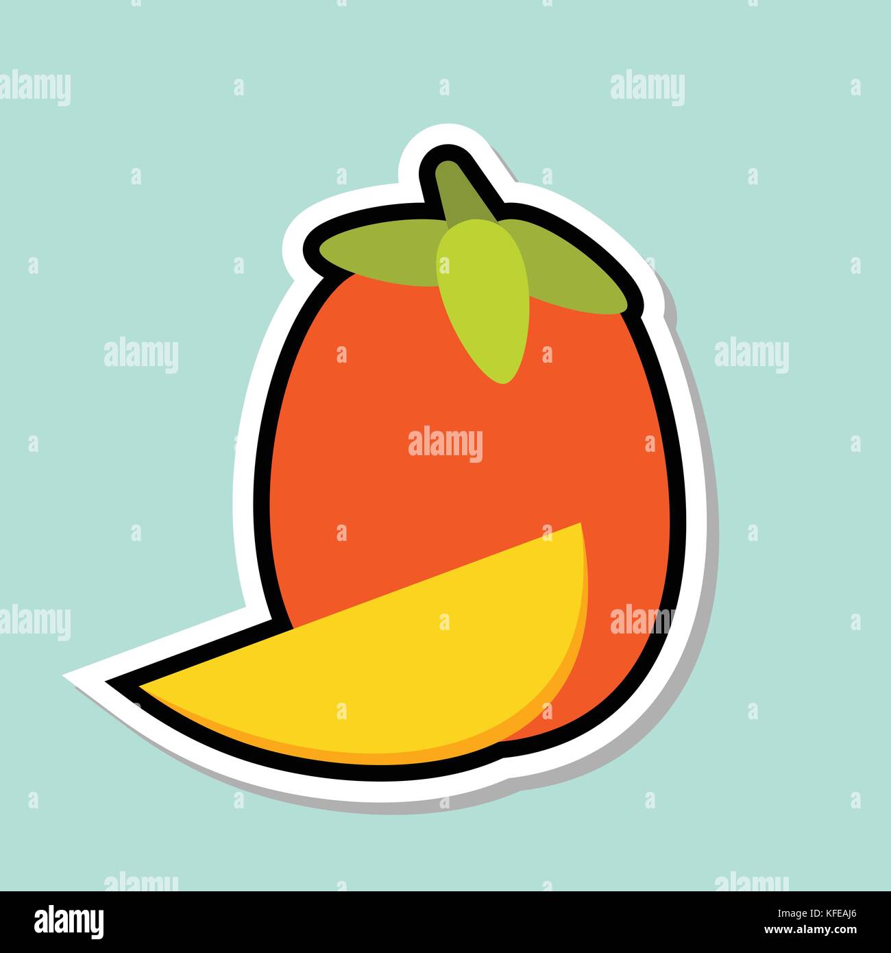 Mango Sticker On Blue Background Colorful Fruit Icon Stock Vector Image ...