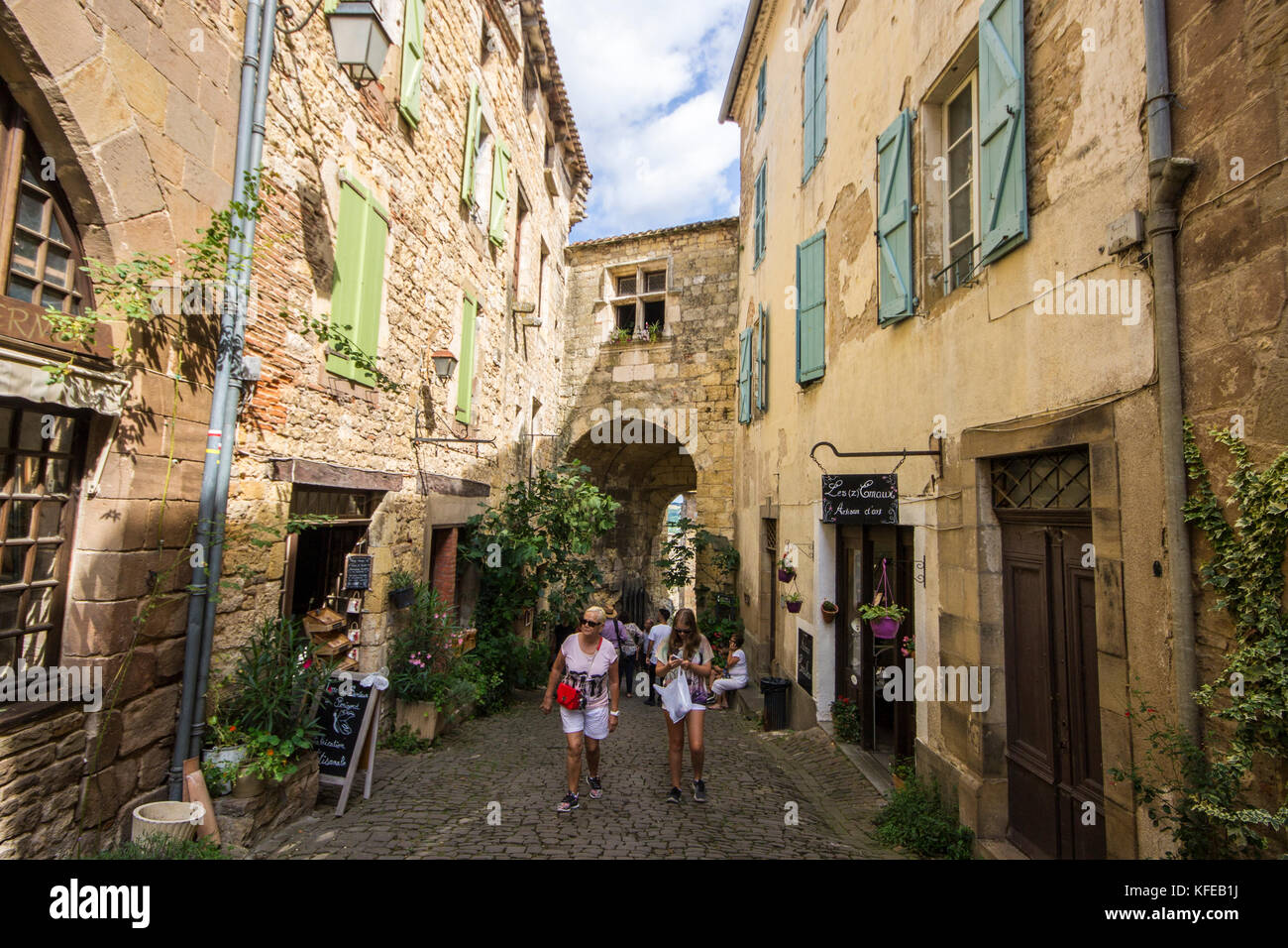 The streets and houses of Cordes-sur-Ciel, a beautiful medieval town in ...