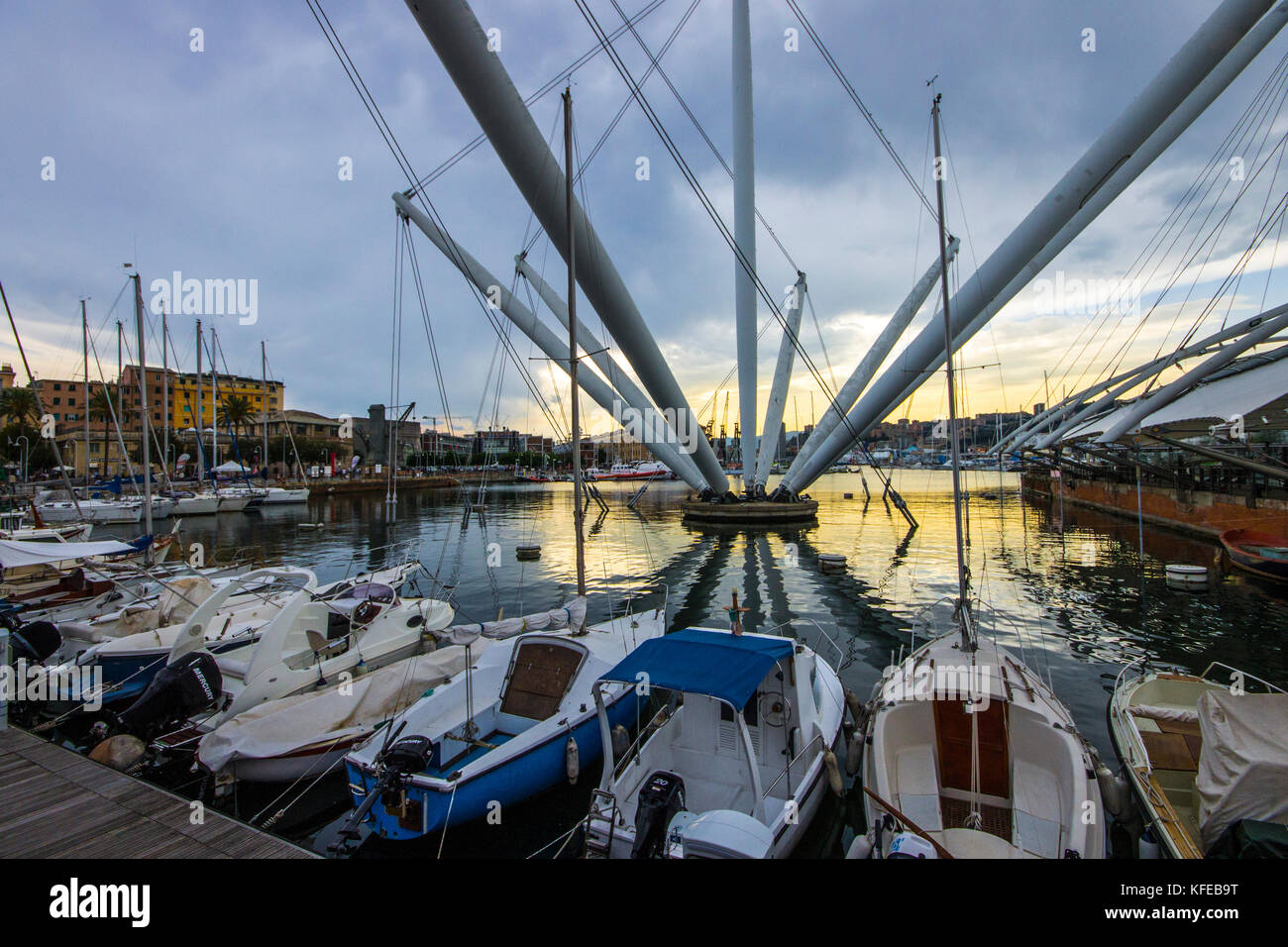 Sunset at the Port of Genoa, Italy, the major Italian seaport on the ...