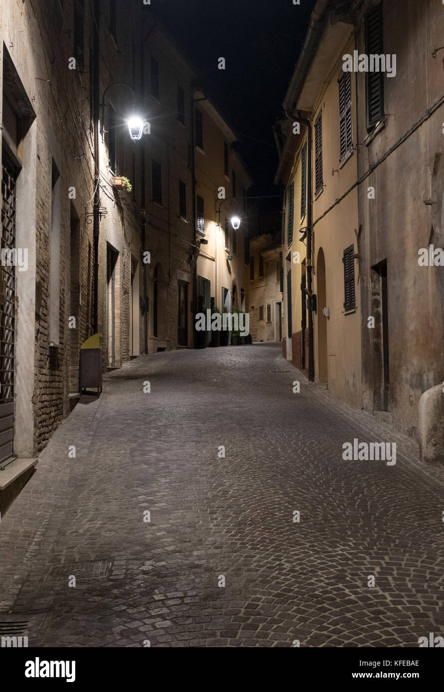 Corinaldo (Ancona, Marches, Italy): the historic town at evening ...