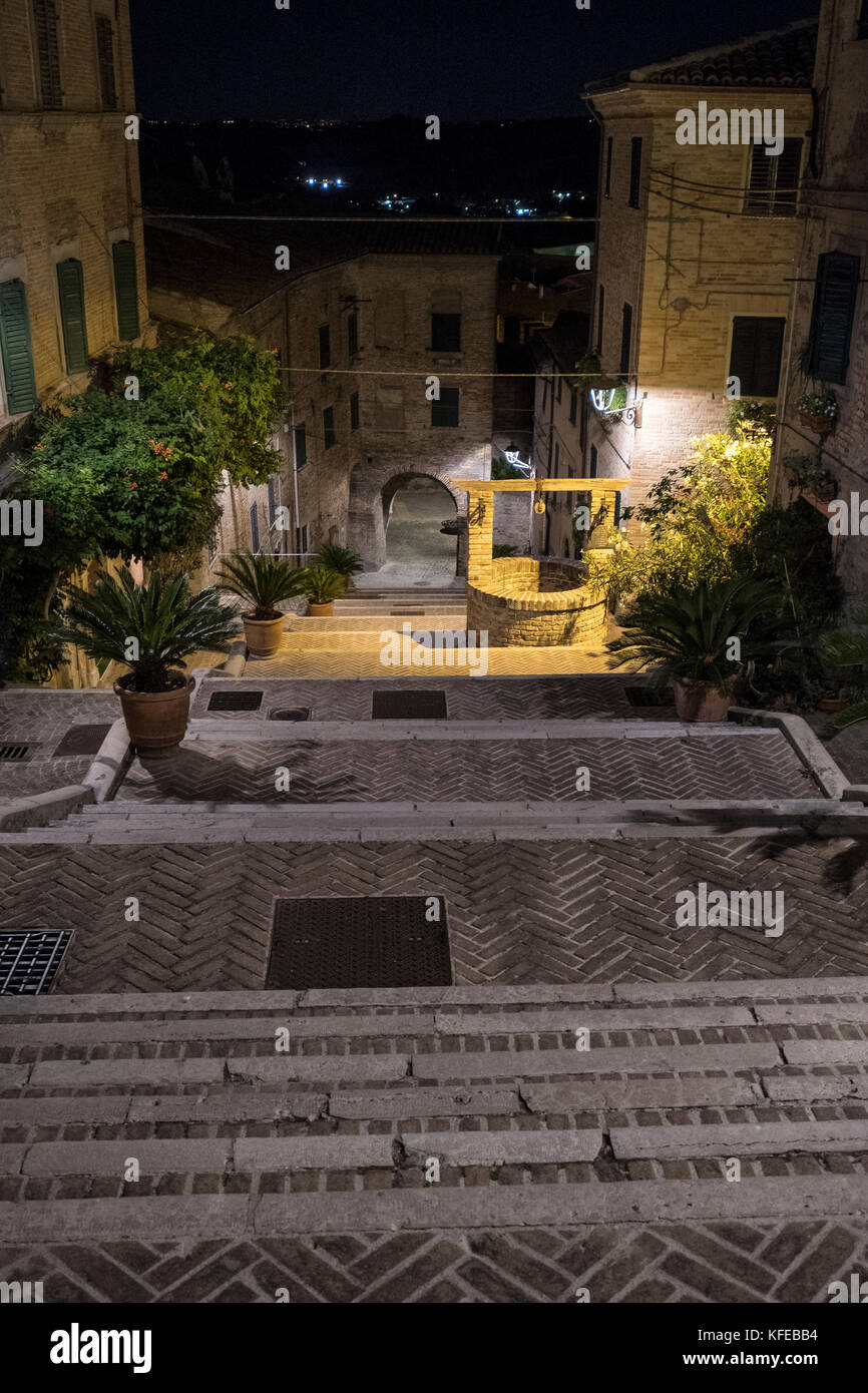 Corinaldo (Ancona, Marches, Italy): the historic town at evening. Well ...