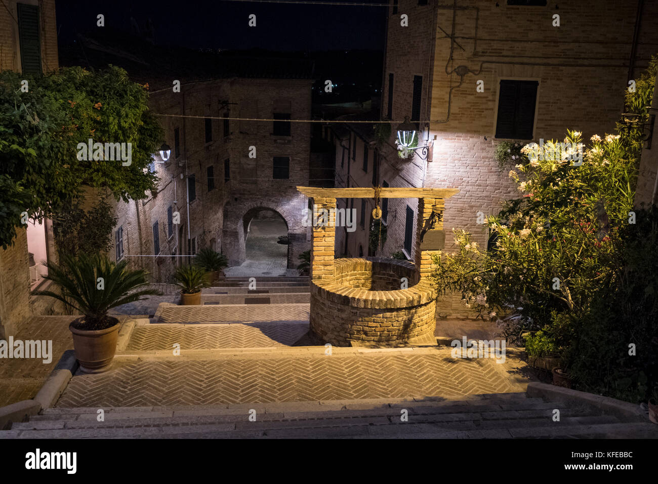 Corinaldo (Ancona, Marches, Italy): the historic town at evening. Well ...