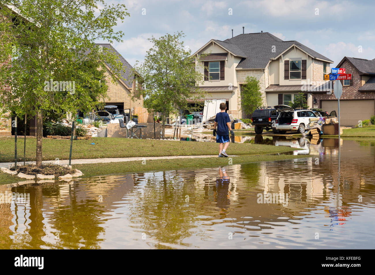 Houses in Houston suburb flooded from Hurricane Harvey 2017 Stock Photo ...