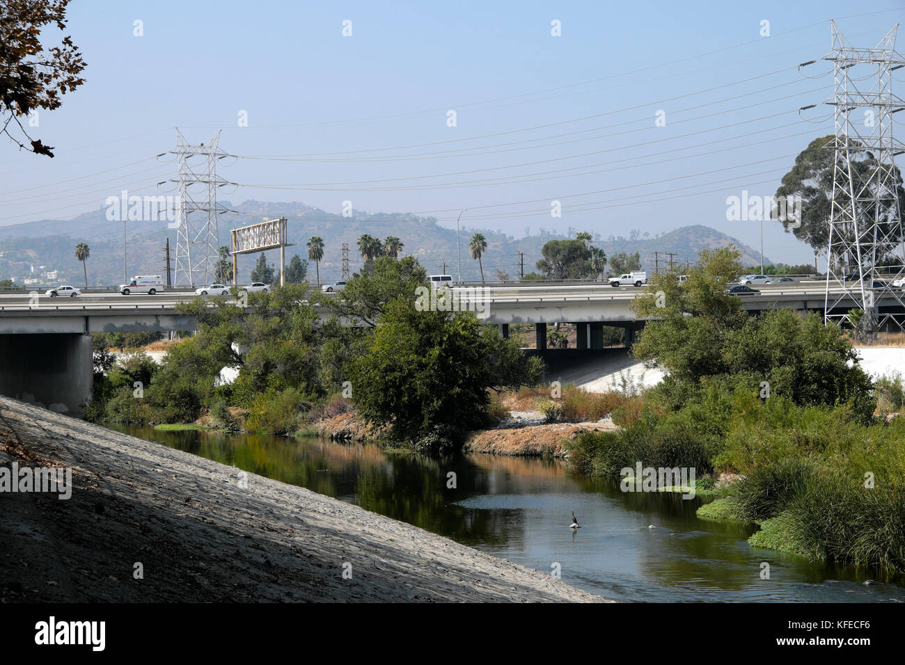 Cars on the Glendale Freeway Bridge over Glendale Narrows & LA River at ...