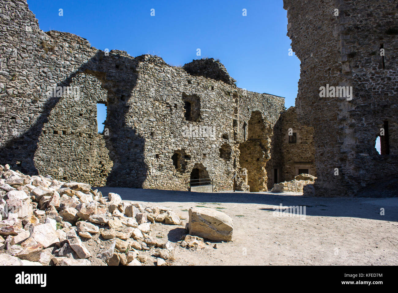 The Chateau de Saissac, a ruined castle and one of the so-called Cathar ...
