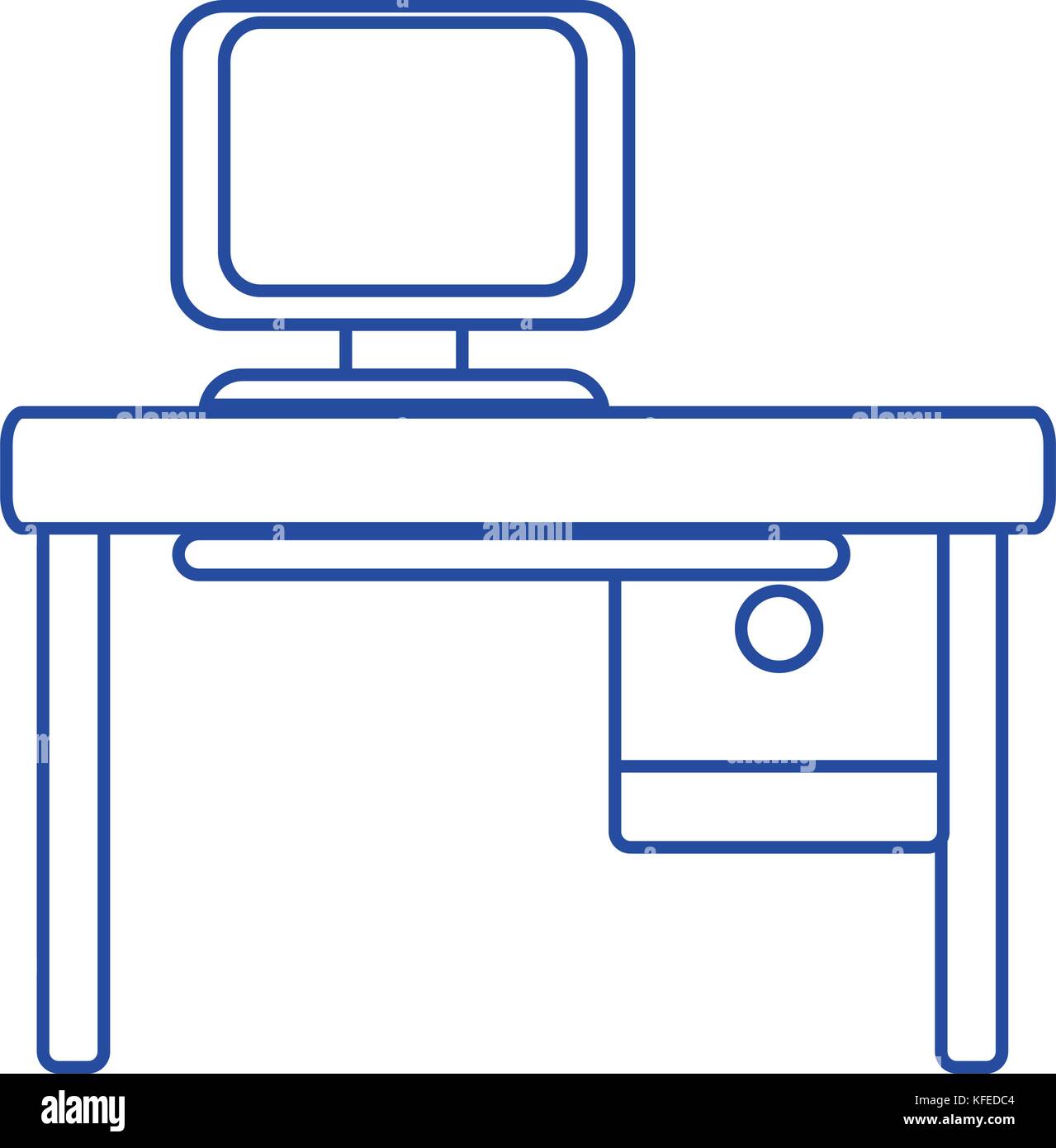 line office with computer technology and wood desk Stock Vector Image ...