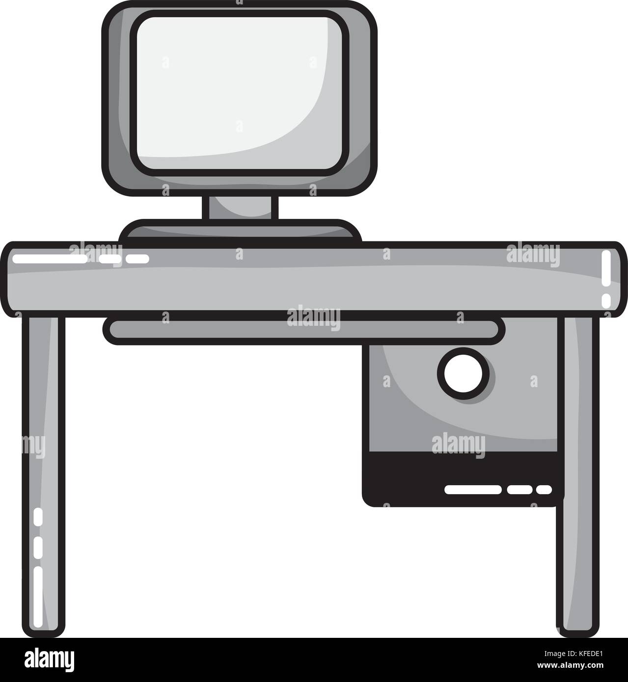 grayscale office with computer technology and wood desk Stock Vector ...