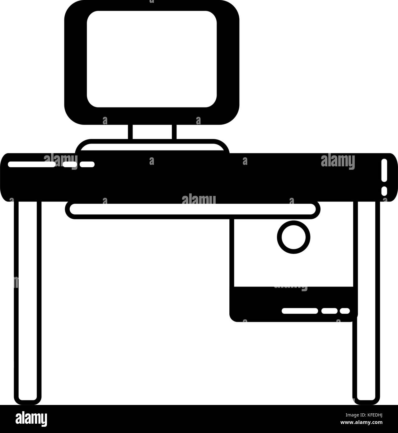 contour office with computer technology and wood desk Stock Vector ...