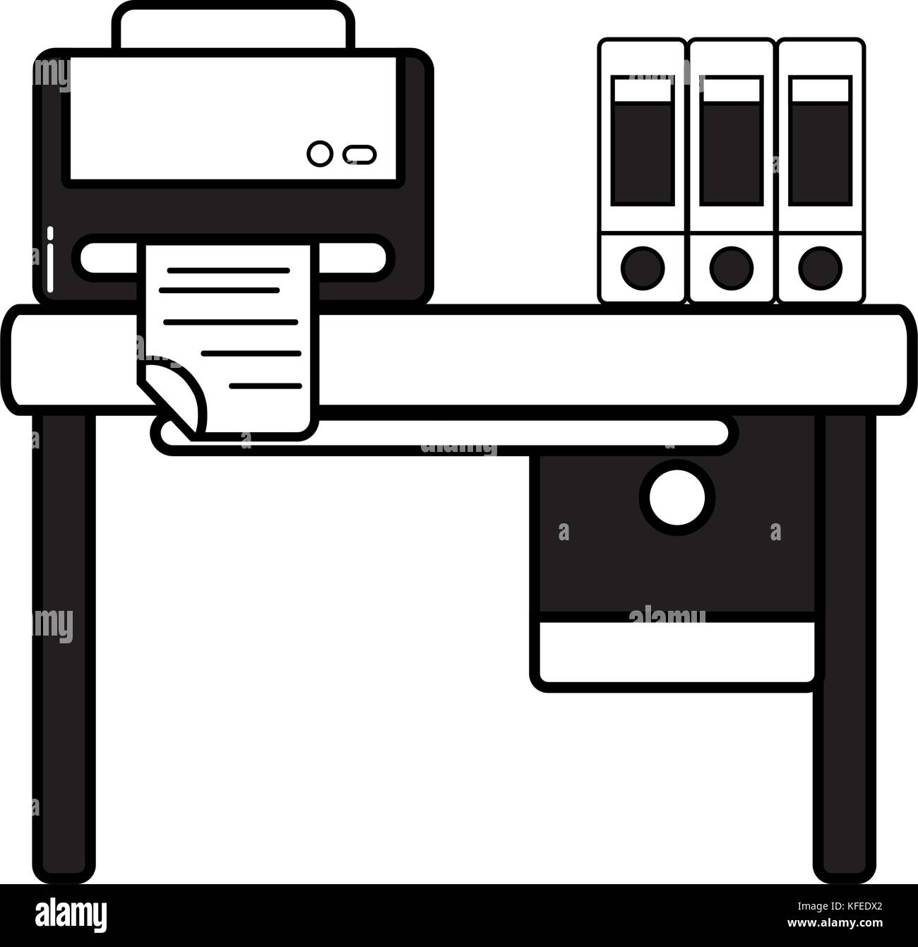 contour office wood desk with printer and books Stock Vector Image ...