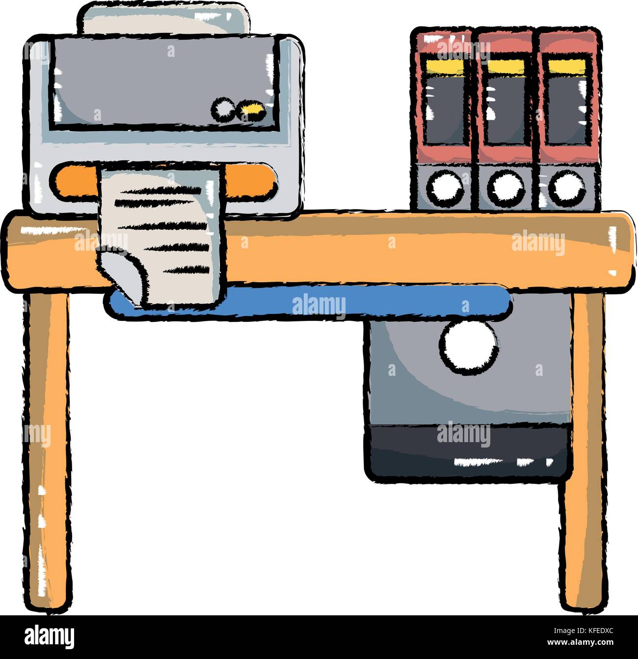 doodle office wood desk with printer and books Stock Vector Image & Art ...