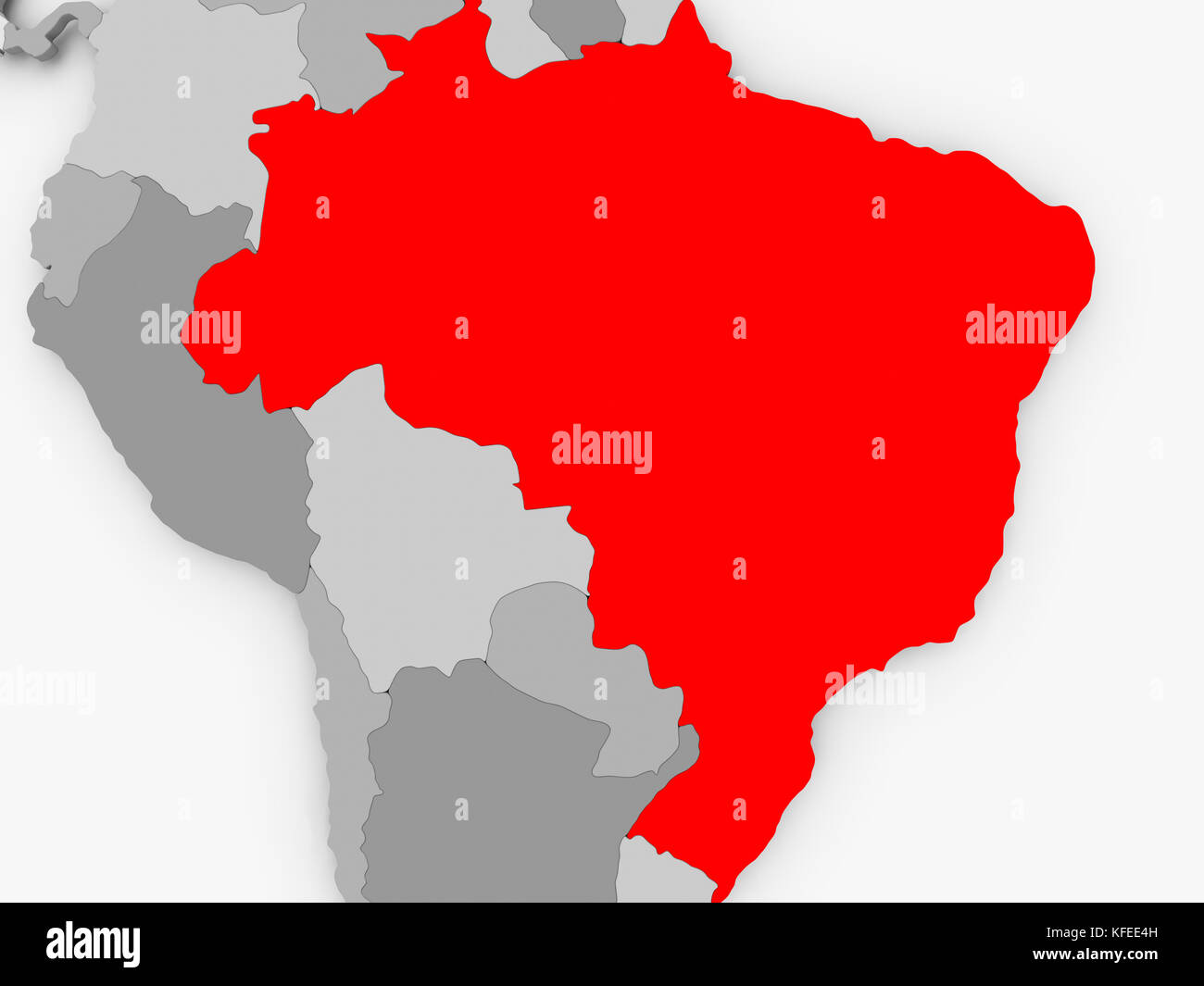 Brazil in red on grey political map. 3D illustration Stock Photo - Alamy