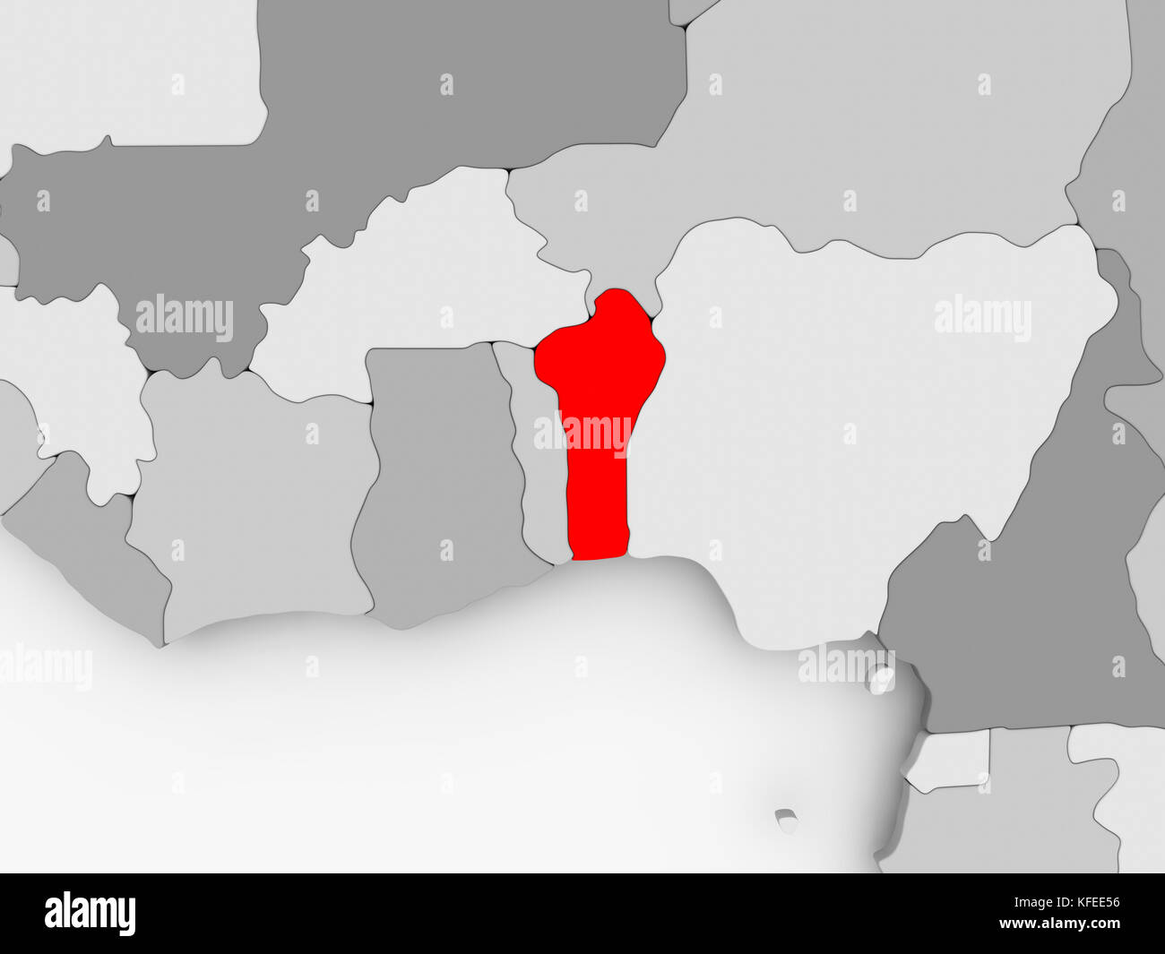 Benin in red on grey political map. 3D illustration Stock Photo - Alamy