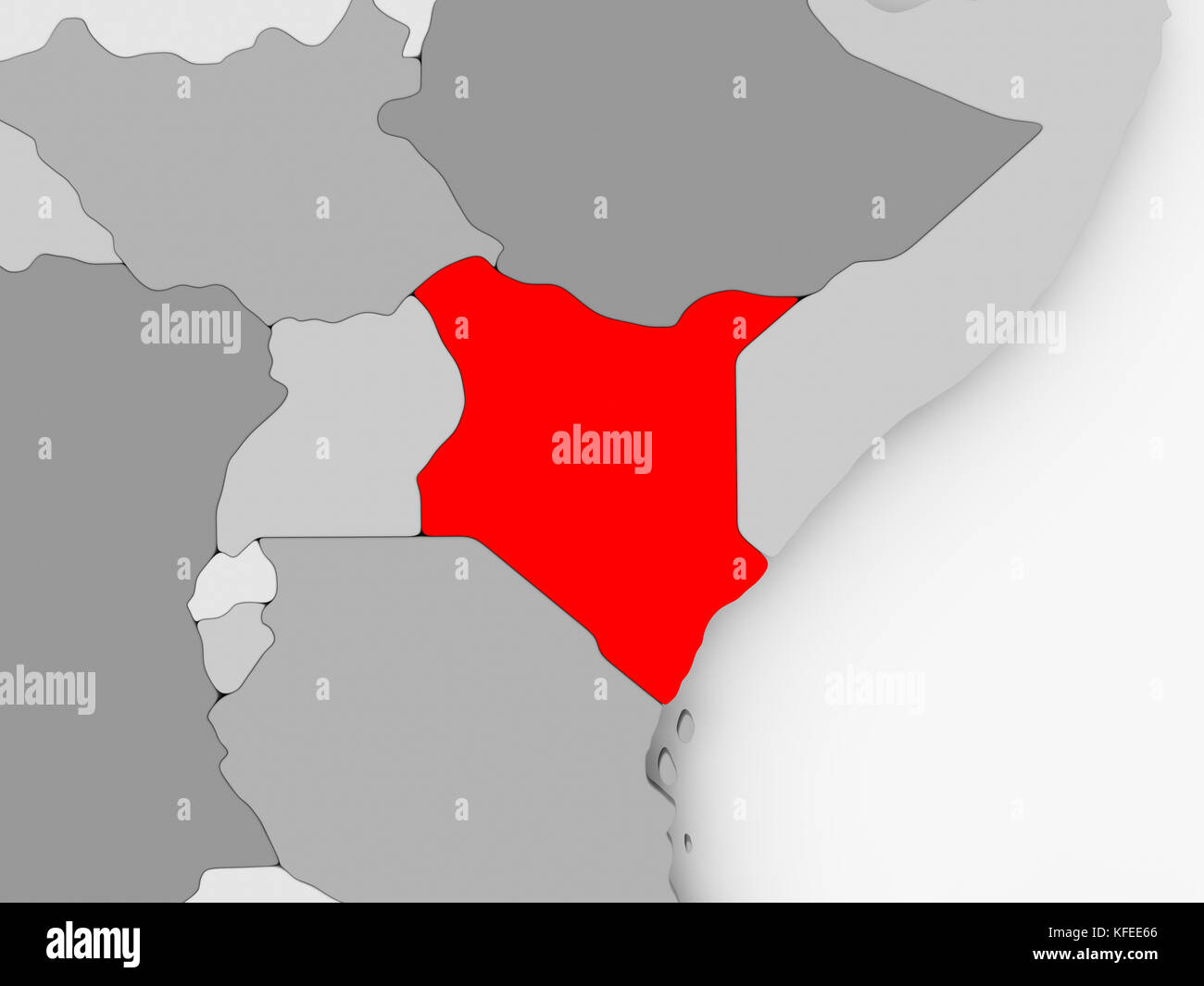 Kenya in red on grey political map. 3D illustration Stock Photo - Alamy