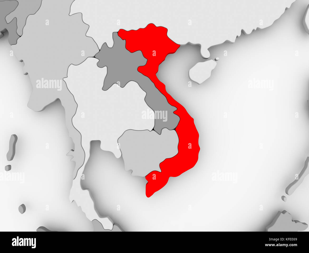 Vietnam in red on grey political map. 3D illustration Stock Photo - Alamy