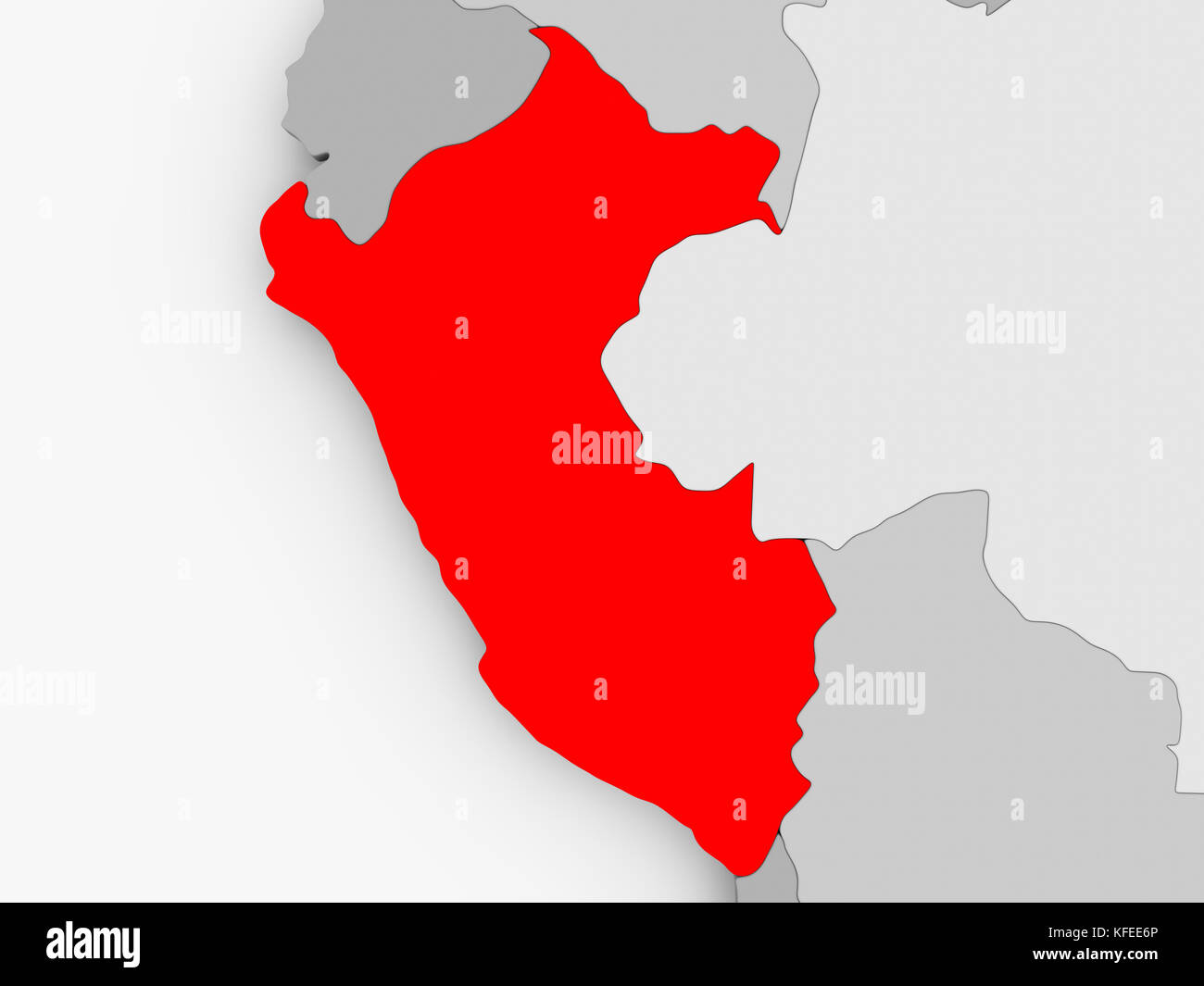 Peru in red on grey political map. 3D illustration Stock Photo - Alamy