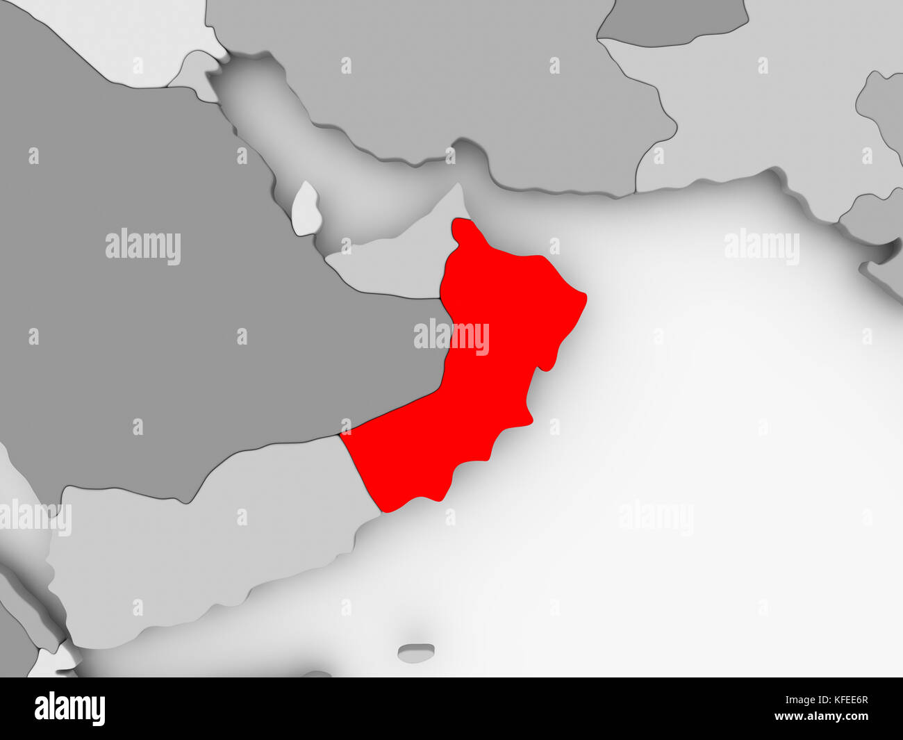 Oman in red on grey political map. 3D illustration Stock Photo - Alamy