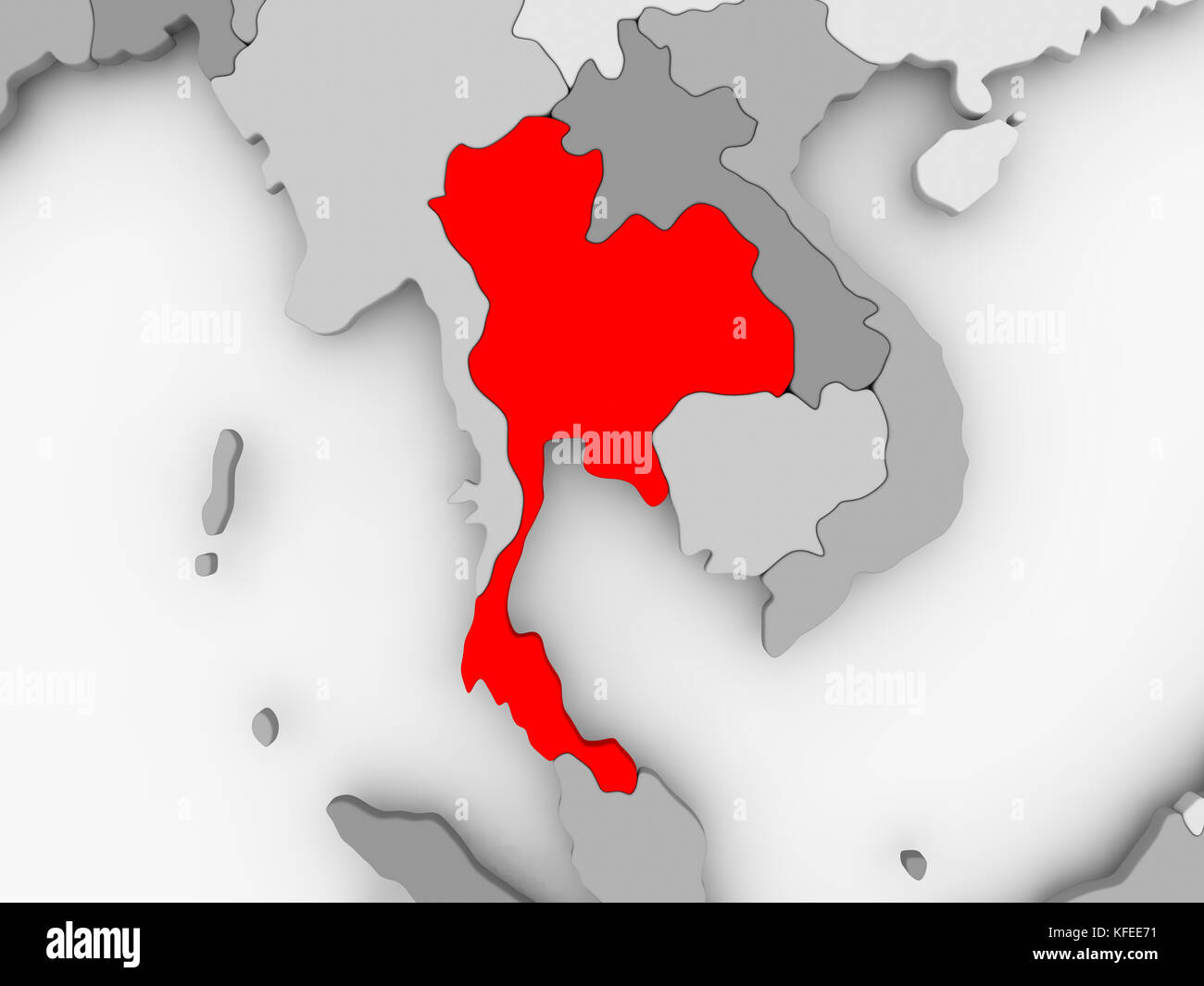 Thailand in red on grey political map. 3D illustration Stock Photo - Alamy