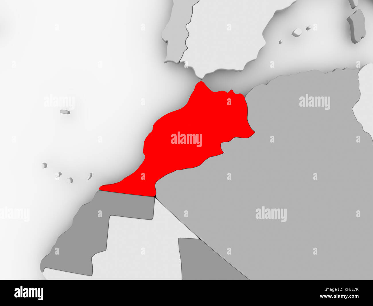 Morocco in red on grey political map. 3D illustration Stock Photo - Alamy