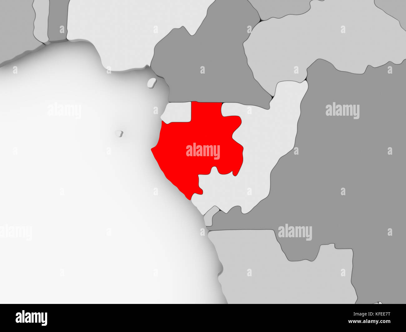 Gabon in red on grey political map. 3D illustration Stock Photo - Alamy