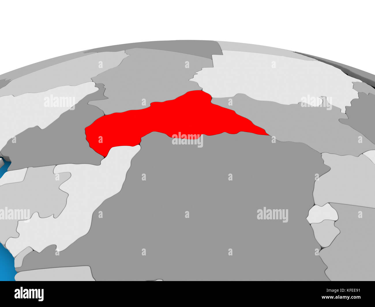 Central Africa highlighted in red on political globe. 3D illustration ...