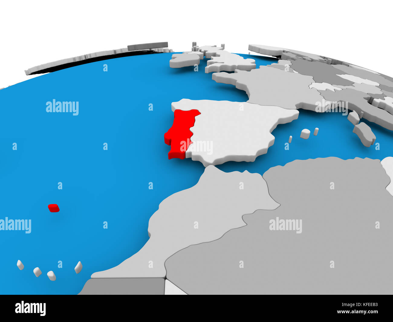 Portugal highlighted in red on political globe. 3D illustration Stock ...