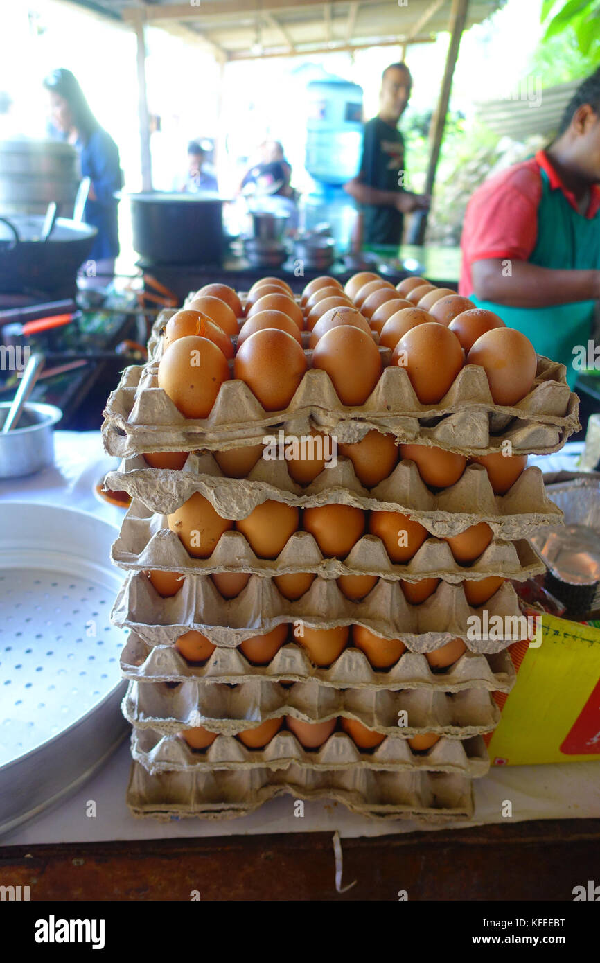 POKHARA, NEPAL OCTOBER 10, 2017: Close up of egg bucket in a public ...