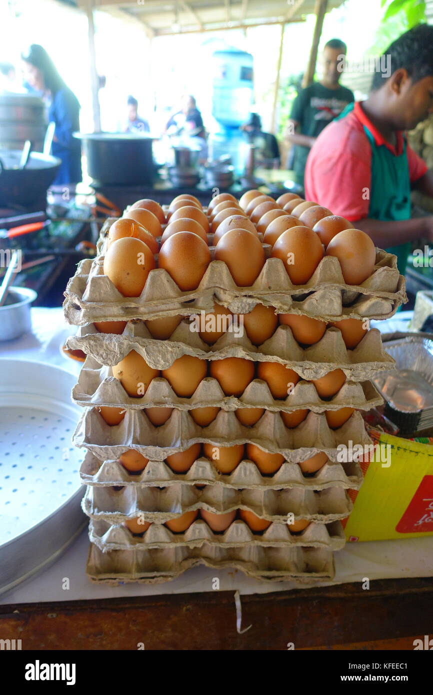 POKHARA, NEPAL OCTOBER 10, 2017: Close up of egg bucket in a public ...