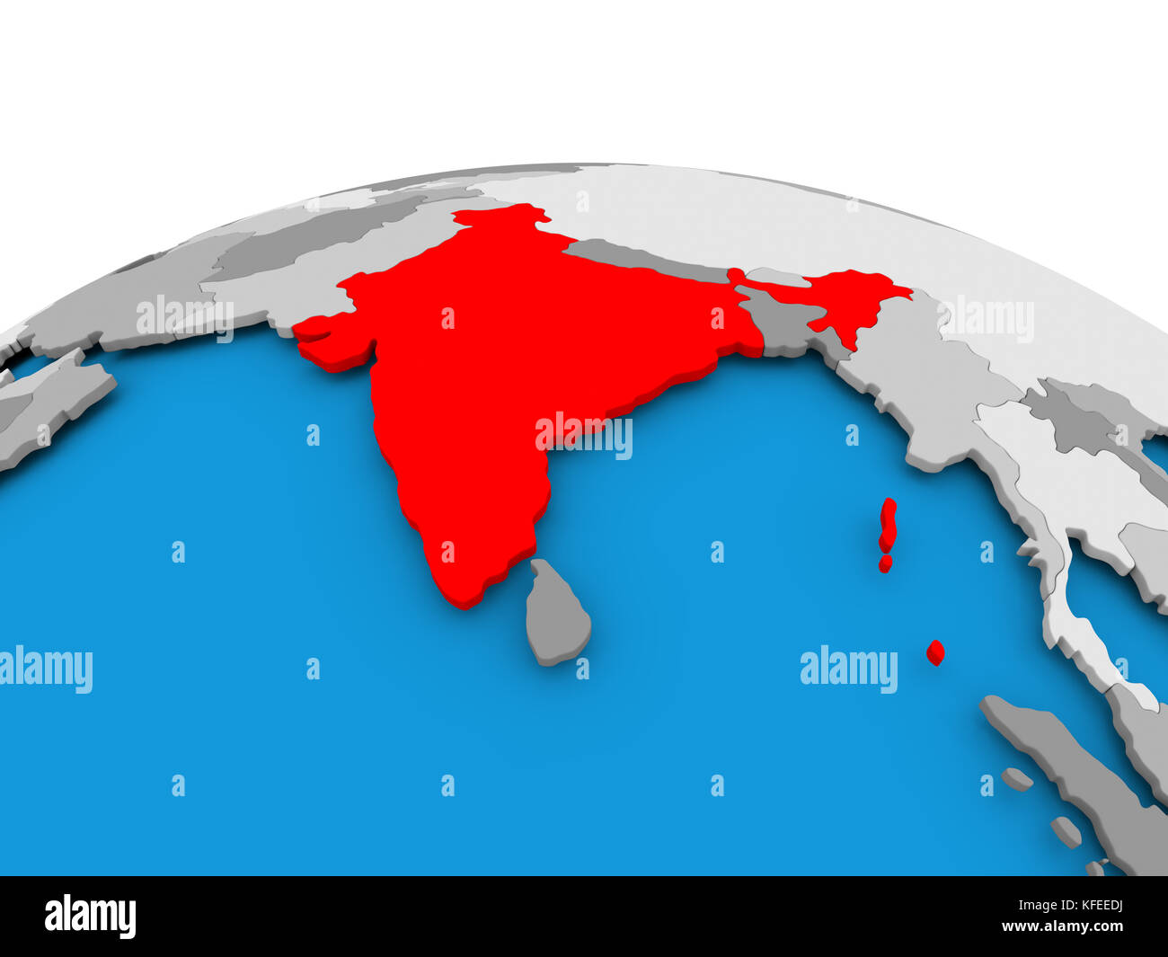 India highlighted in red on political globe. 3D illustration Stock ...