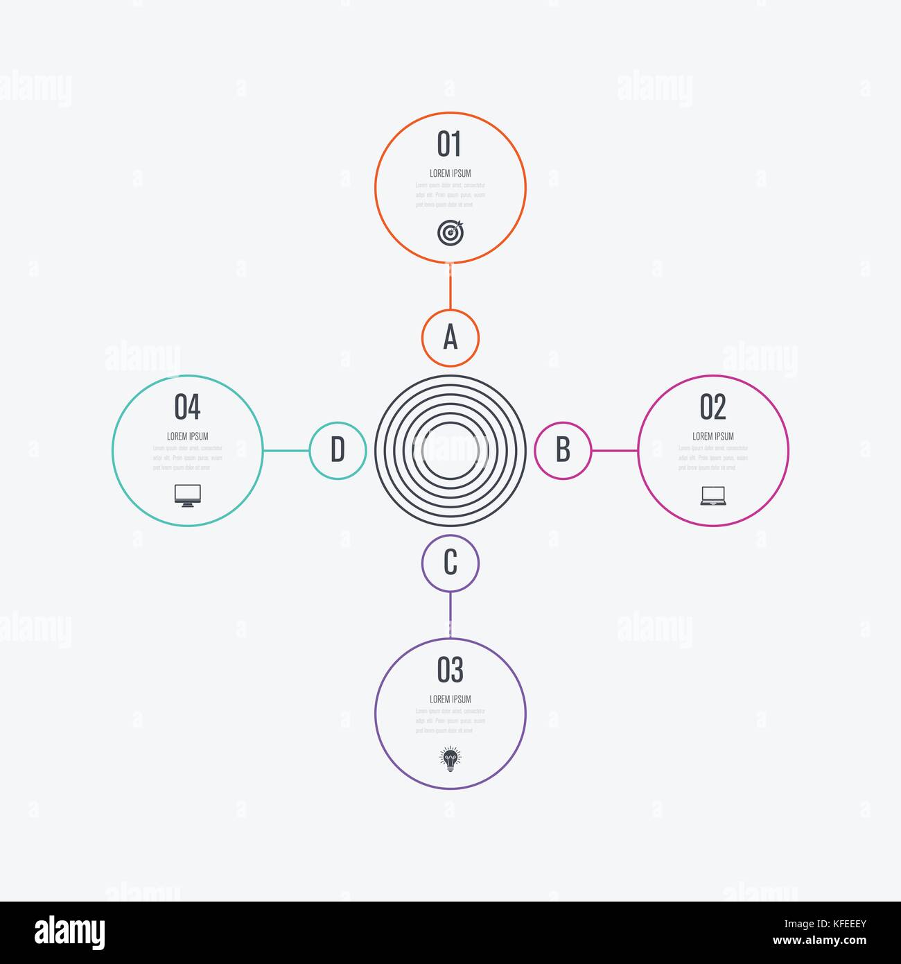 Infographics template 4 options with circle. Data and information visualization. Dynamic ...