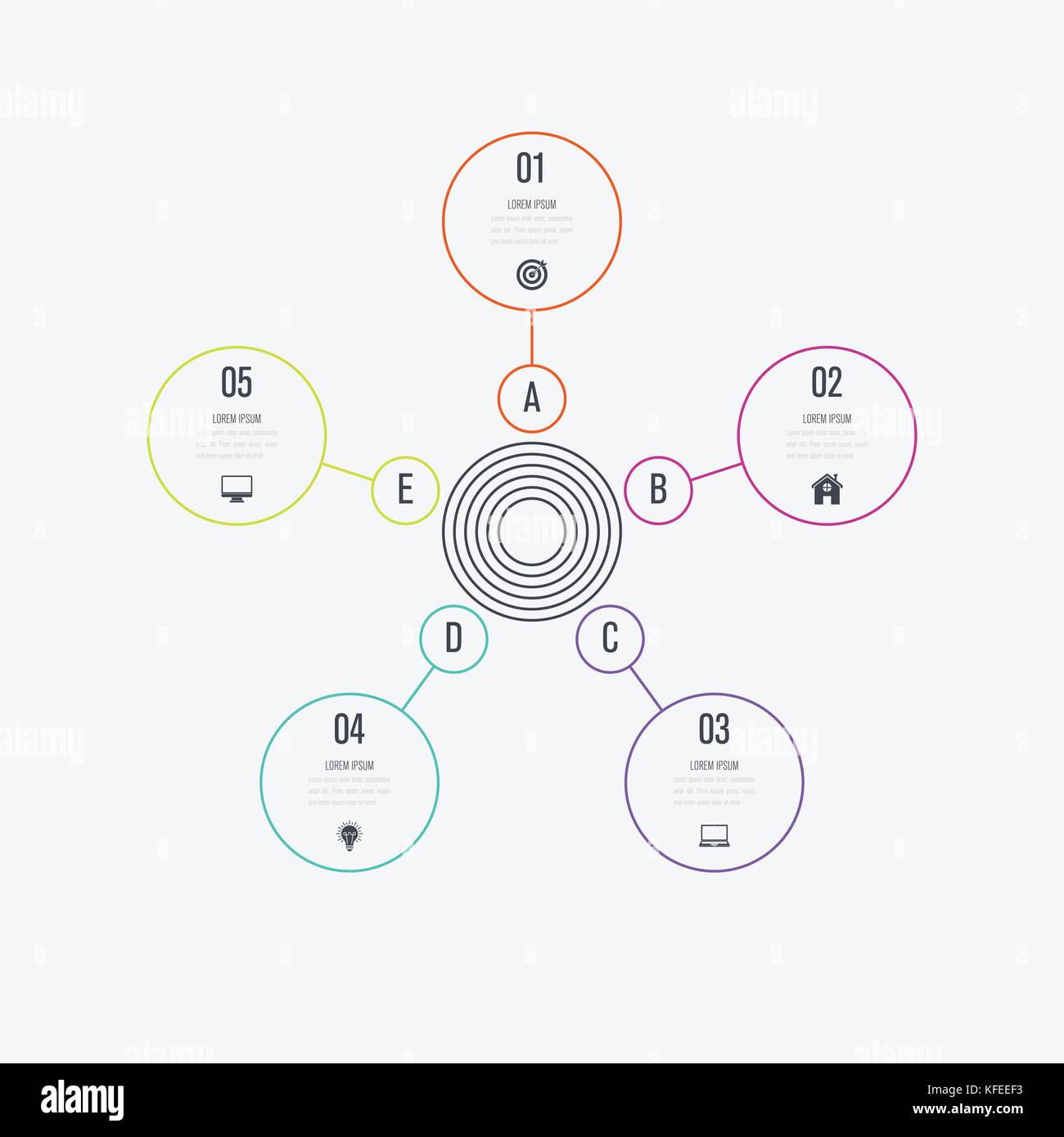 Infographics template 5 options with circle. Data and information ...